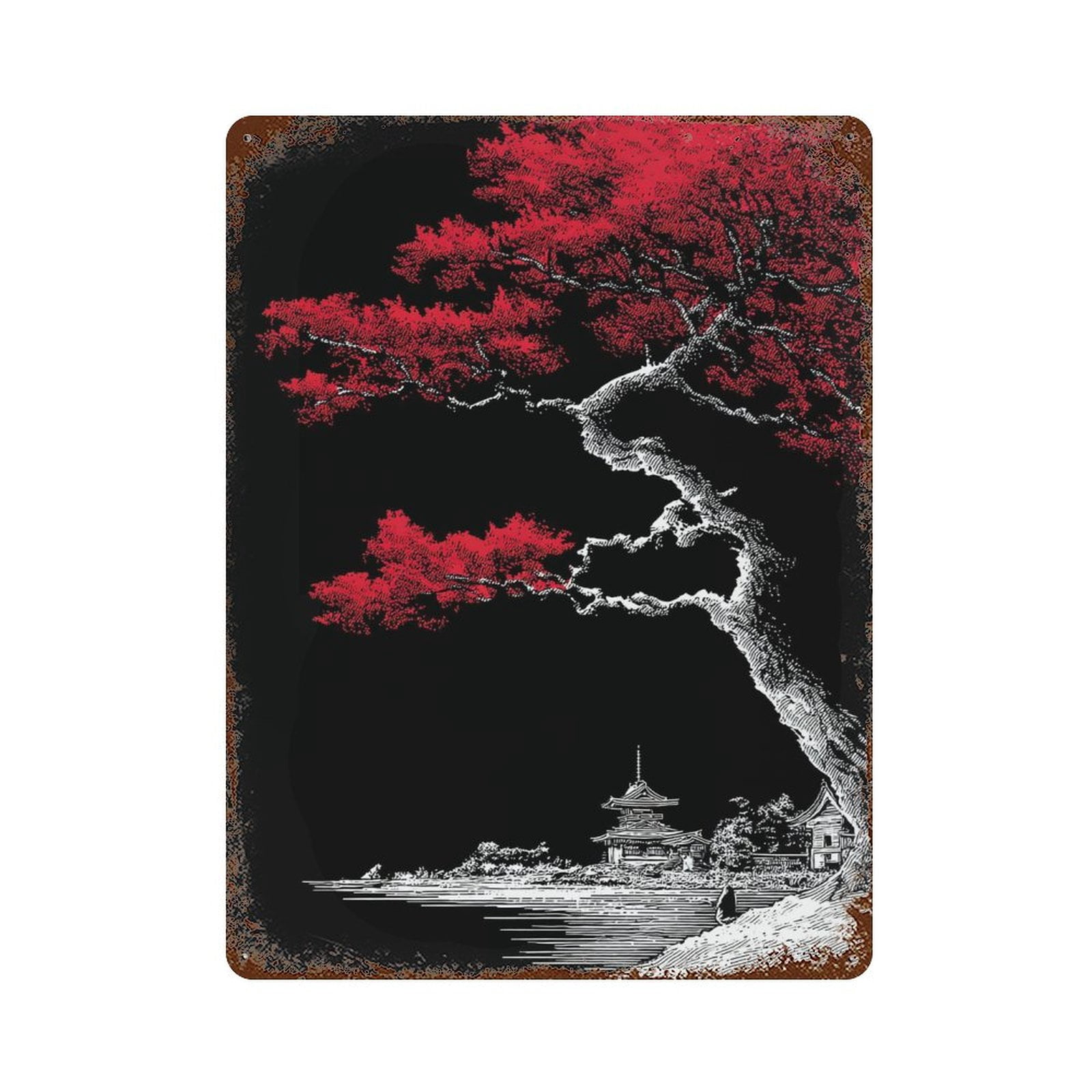 8x12 Inch Xiedada_06566_2_Japanese_landscape_with_a_red_tree_black_and ...