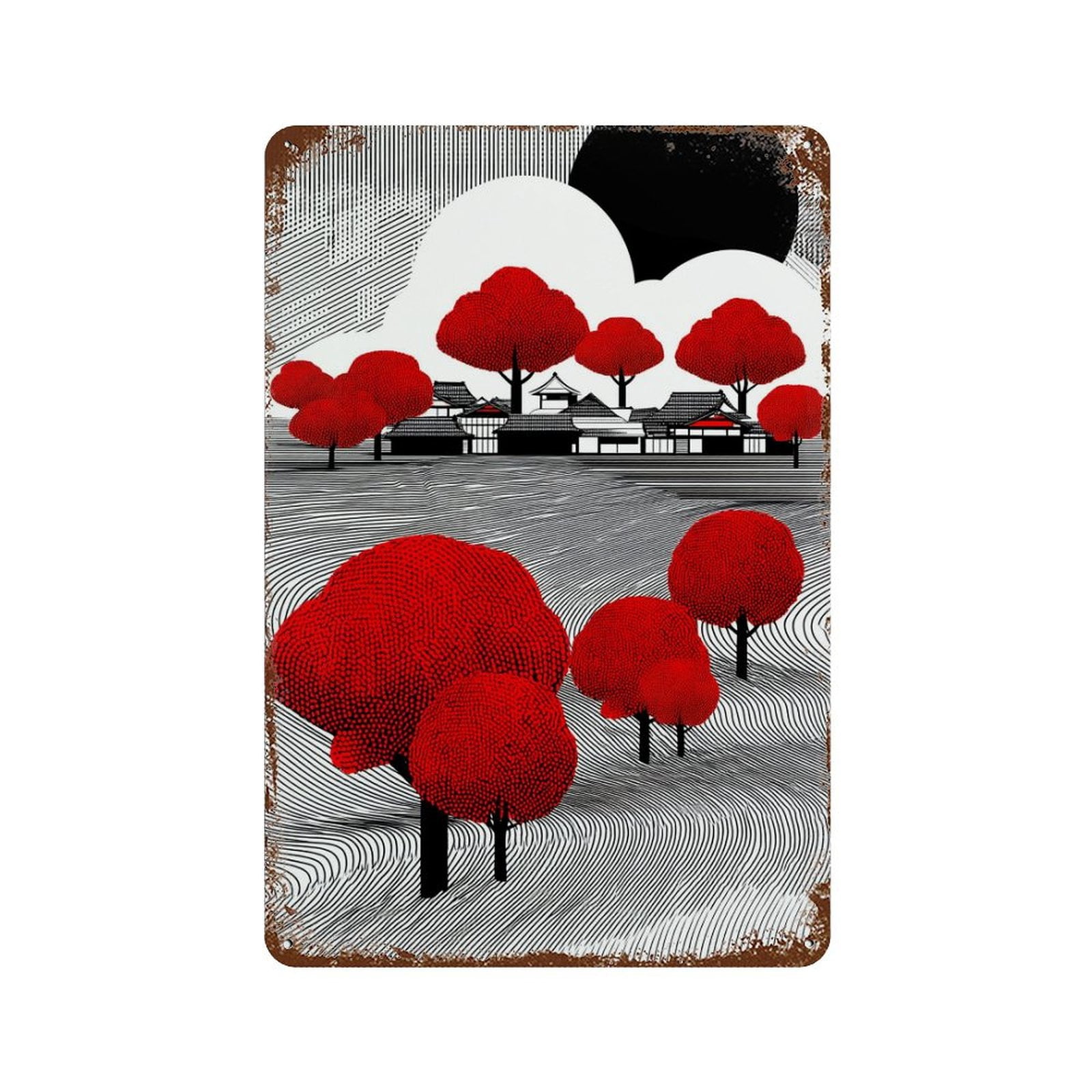 8x12 Inch Xiedada_06566_4_Japanese_black_and_white_landscape_with_red ...