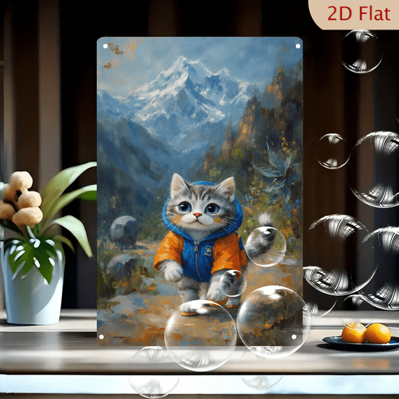 8x12 Inches Adorable Kitten in Orange Blue Hooded Jacket Walking on ...