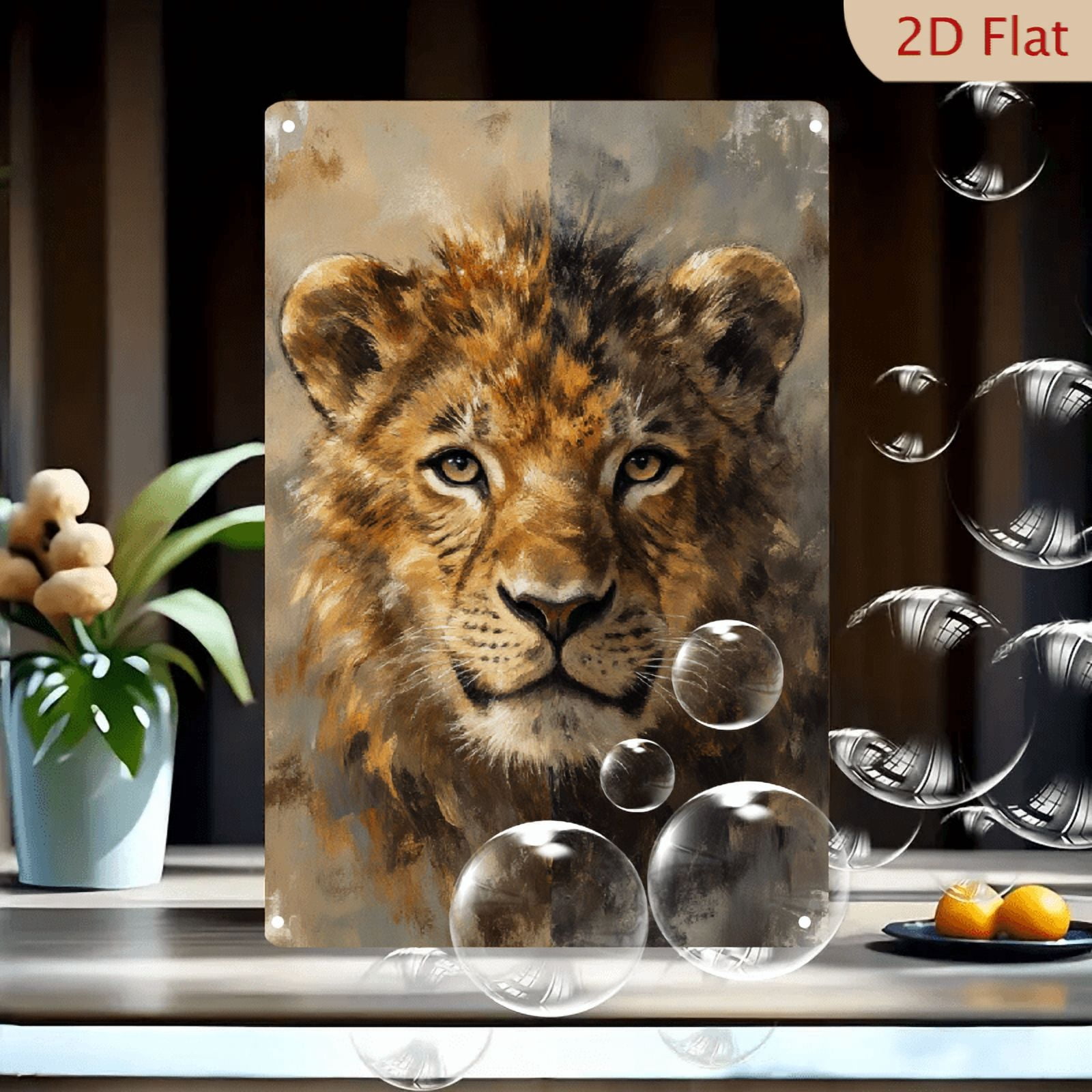 8x12 Inches Lion Cub Portrait Metal Wall Art, Painterly Oil Style ...