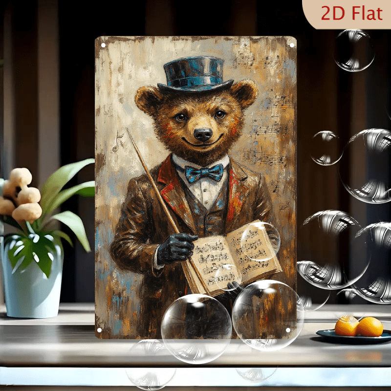 8x12 Inches Metal Wall Art, Anthropomorphic Bear Conductor in Brown ...
