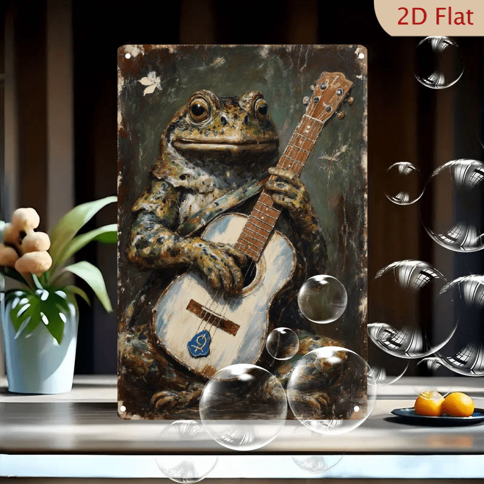 8x12 Inches Metal Wall Art, Anthropomorphic Frog Playing Guitar Oil ...