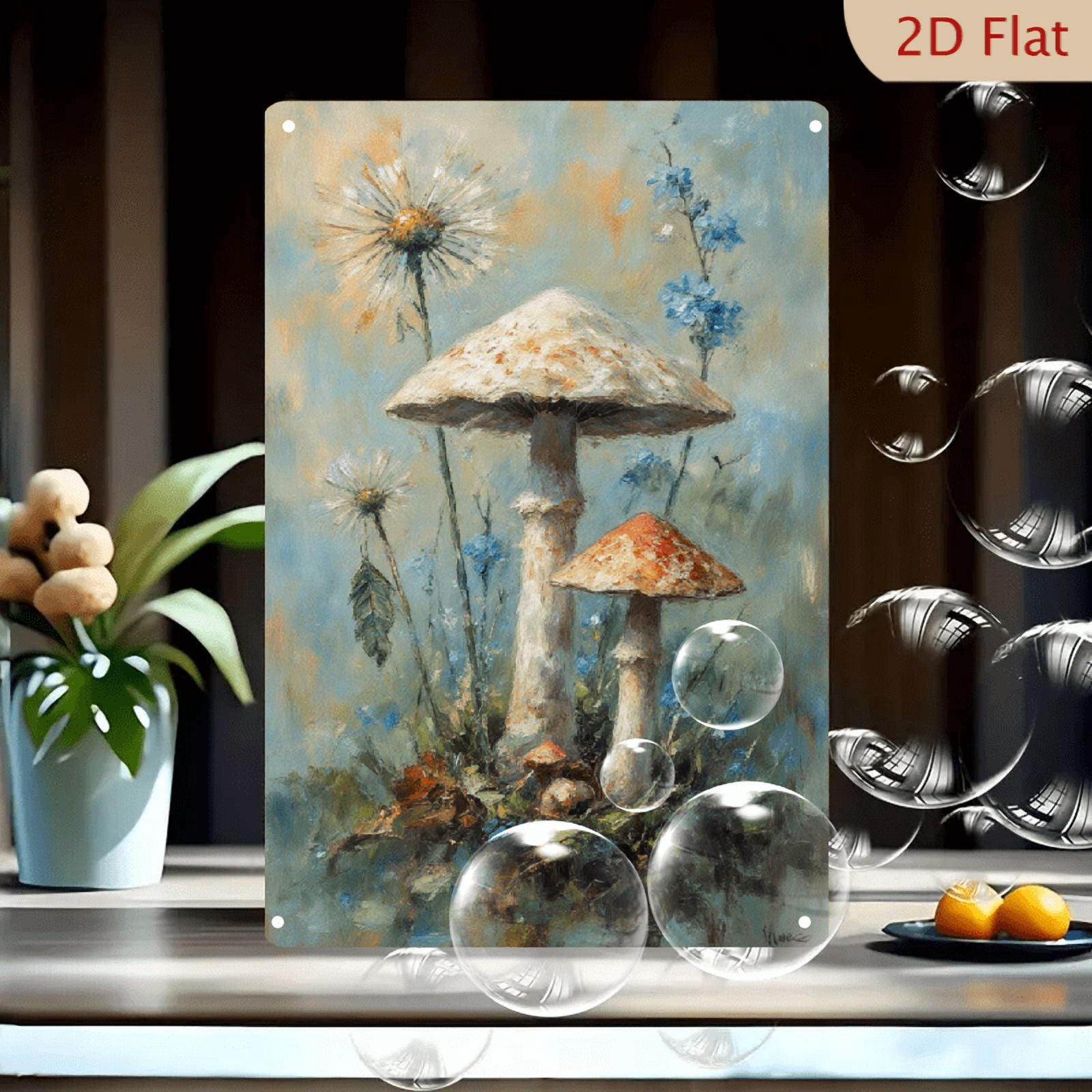 8x12 Inches Painterly Wall Art, Two Vibrant Mushrooms with Red and ...