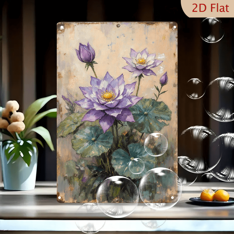 8x12 Inches Purple Lotus Flowers Art Print on Metal, Impressionistic ...