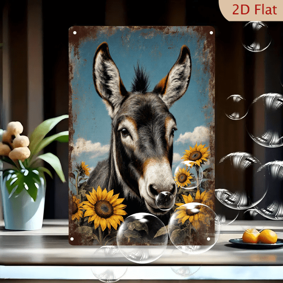 8x12 Inches Rustic Donkey with Sunflowers Vintage Metal Wall Art ...
