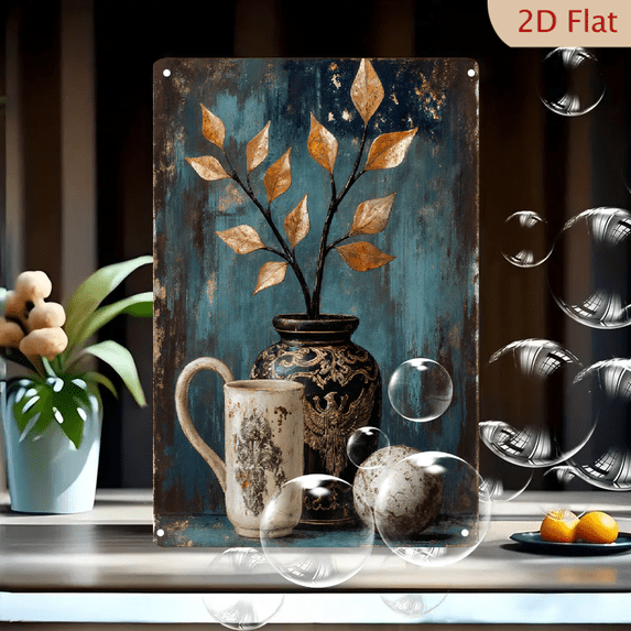 8x12 Inches Rustic Still Life Metal Wall Art, Vintage Shabby Chic Teal ...