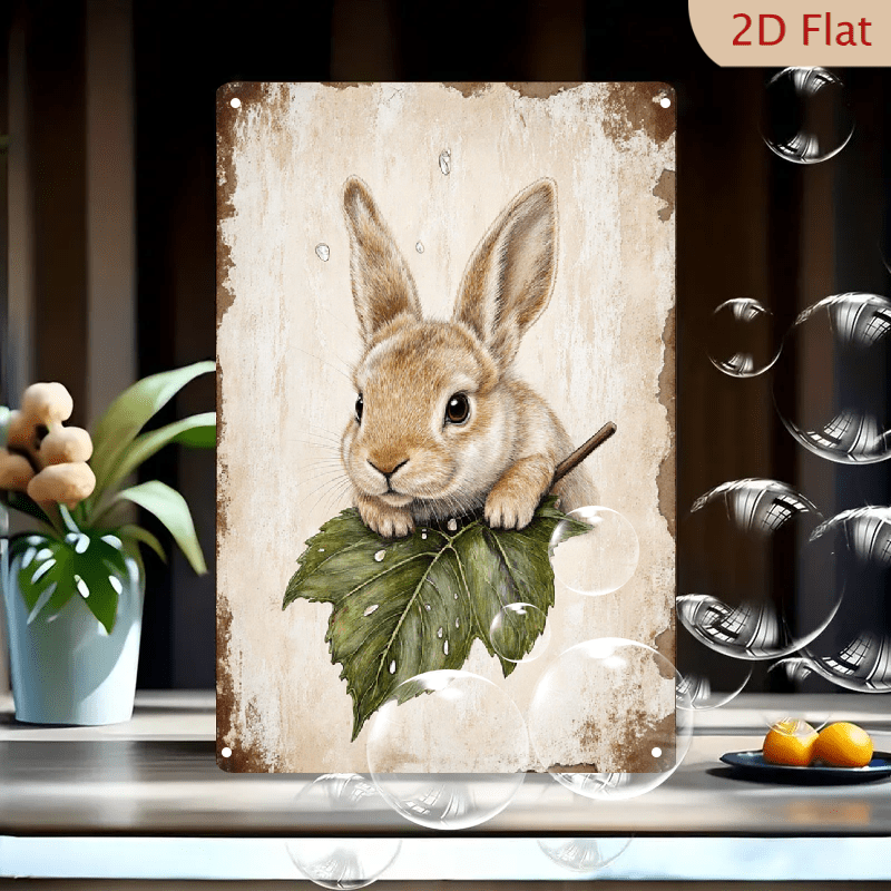 8x12 Inches Rustic Vintage Rabbit on Leaf Metal Wall Art, Light Brown ...