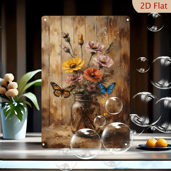 8x12 Inches Rustic Wildflowers in Glass Jar with Butterflies and ...