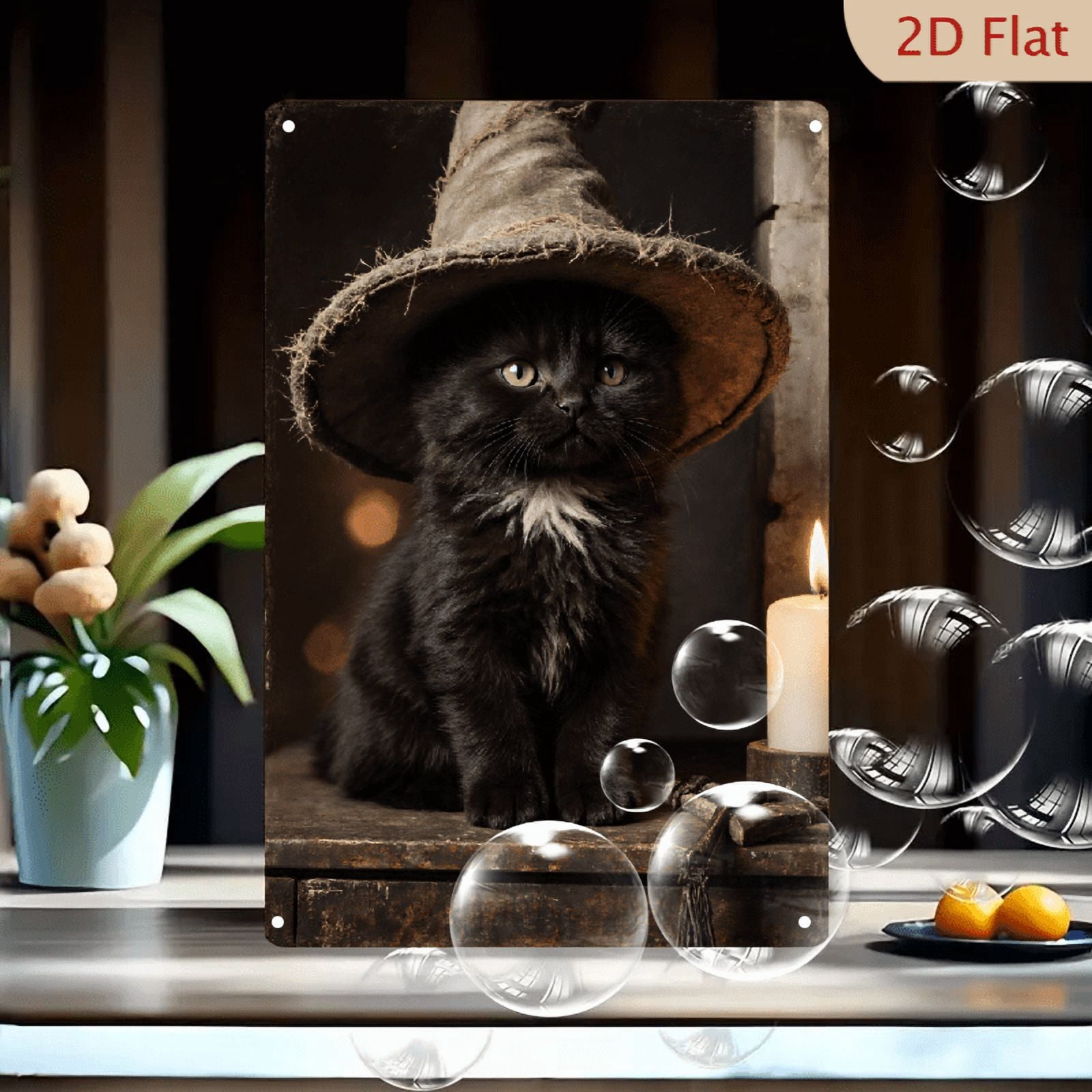 8x12 Inches Rustic Witch Hat Black Kitten Halloween Wall Art, Cozy ...