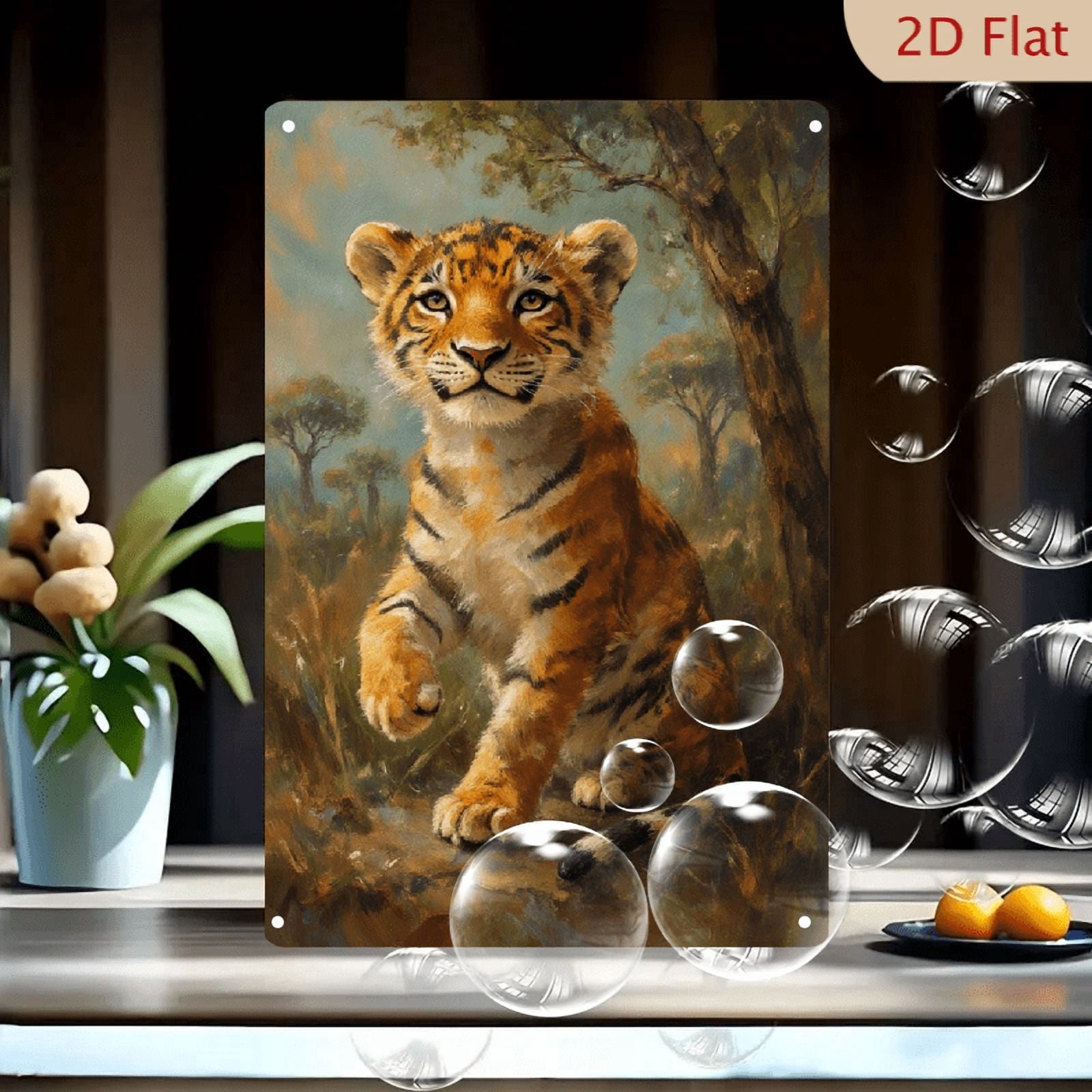 8x12 Inches Tiger Cub Woodland Wall Art, Detailed Oil Painting of ...