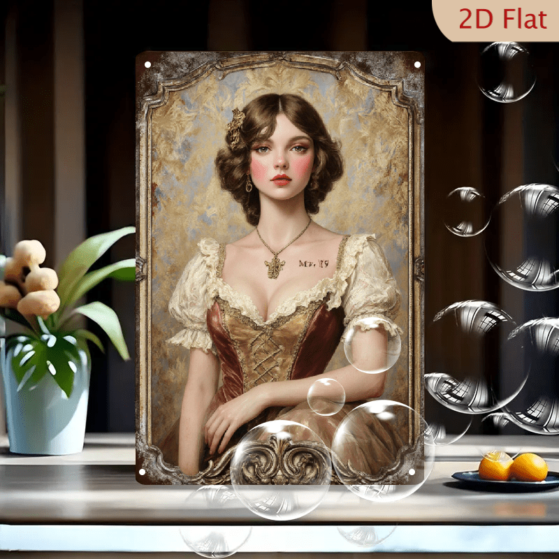 8x12 Inches Vintage Classical Portrait Metal Wall Art Featuring Elegant ...