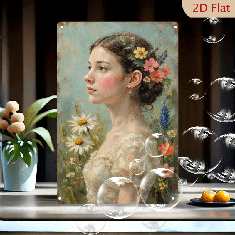 8x12 Inches Vintage Impressionist Metal Wall Art, Romantic Young Woman ...