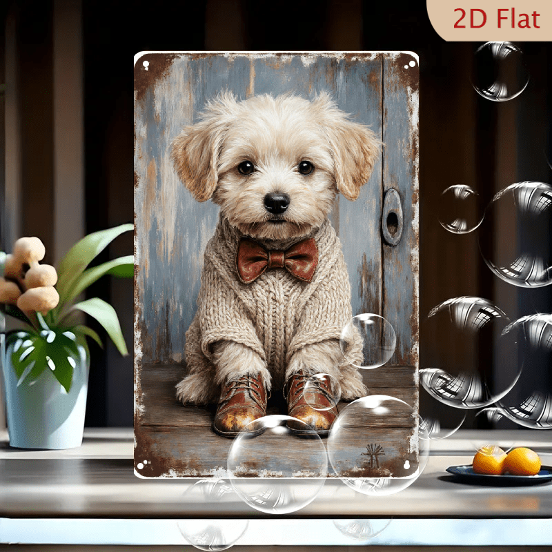 8x12 Inches Vintage Metal Wall Art Featuring Adorable Fluffy Dog in ...