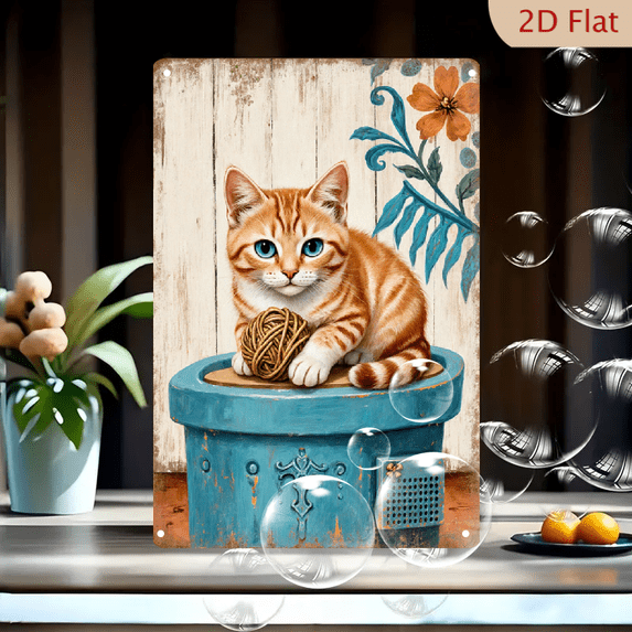 8x12 Inches Vintage Orange Tabby Kitten in Rustic Turquoise Radio Box ...