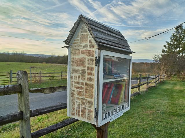 8x12 Photo: A birdhouse library, also called a little free library give ...