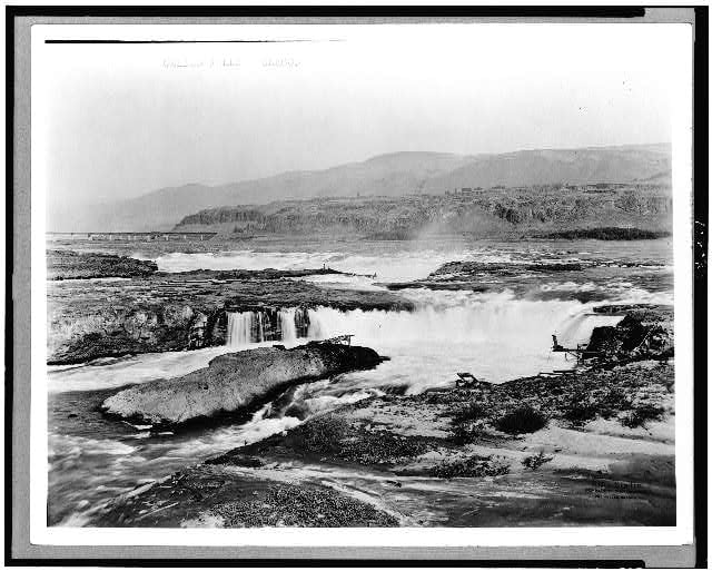 8x12 Photo: Celilo Falls,fishing,waterfronts,Columbia River,mountains ...