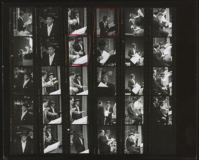 8x12 Photo: Frank Sinatra with conductor in Capitol Records studio ...