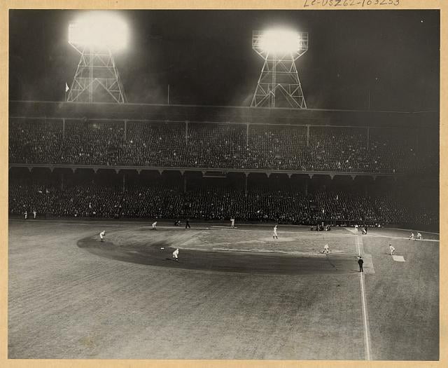 8x12 Photo: Night baseball,Ebbets Field,stadium,Brooklyn,Cincinnati vs ...