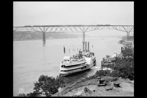 8x12 Photo: Passing over,under Poughkeepsie bridge,railroads,Hudson ...