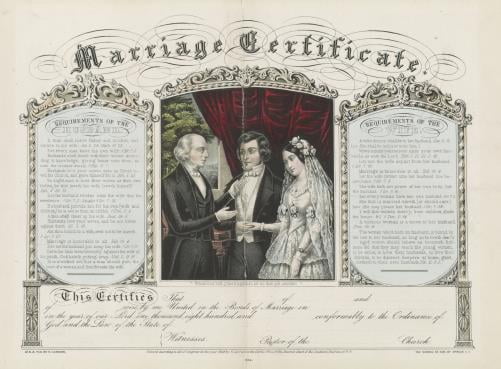 8x12 Photo: Photo of Marriage certificate 2,Bride,Groom,c1848,N ...