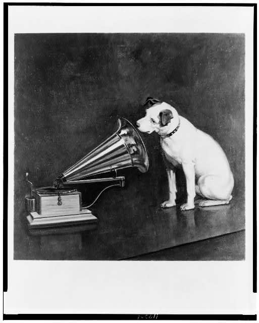 8x12 Photo-Photograph of painting of RCA dog facing an RCA phonograph ...