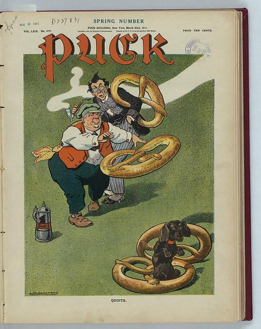 8x12 Photo: Quoits,Ring-toss game with pretzels,Dachshund,man smoking a ...
