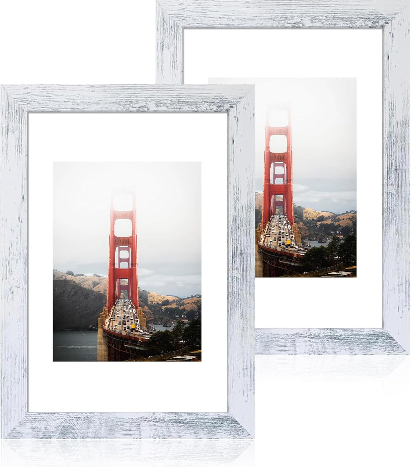8x12 Picture Frame Set of 2, Distressed White Photo Frame with HD Glass ...