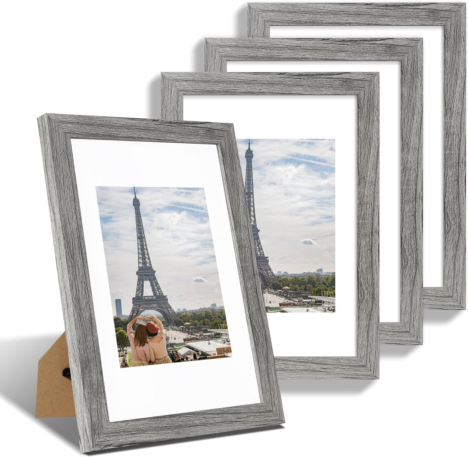 8x12 Picture Frame Set of 4, Made of Glass and Grey Wooden Frame ...