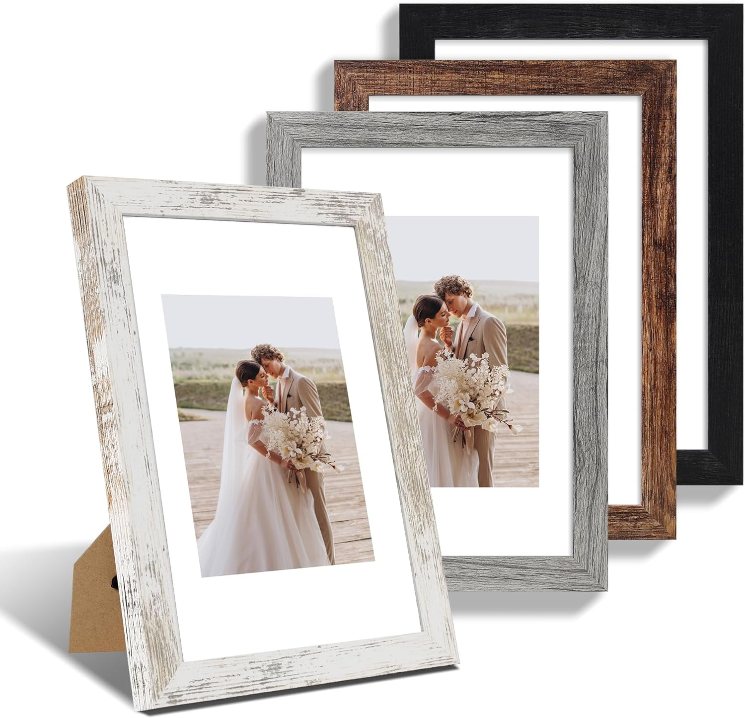 8x12 Picture Frame Set of 4, Made of Real Glass and Multicolour Wooden ...