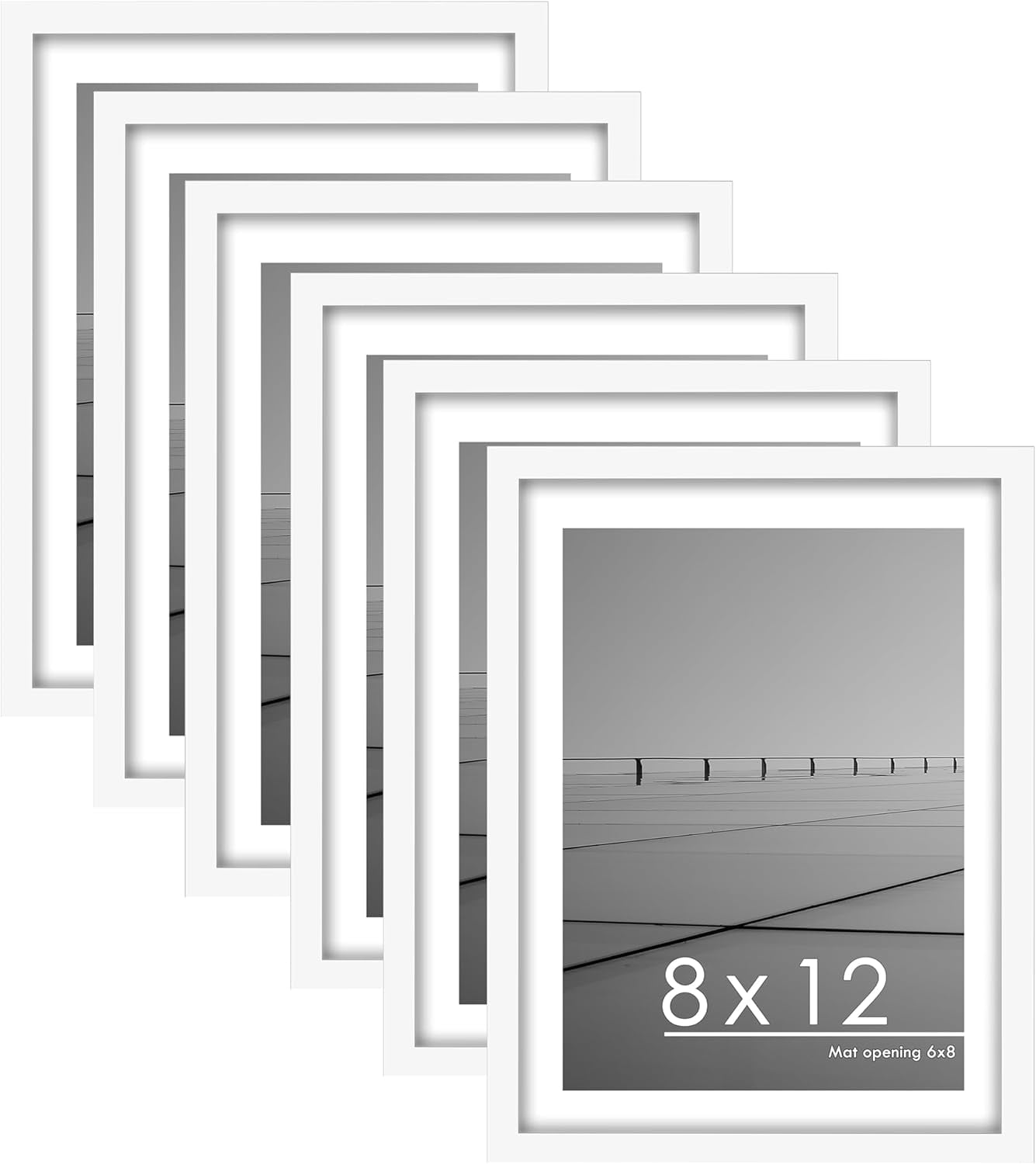 8x12 Picture Frame Set of 6, Display Pictures 6 x 8 with Mat or 8 x 12 Without Mat for Wall ...