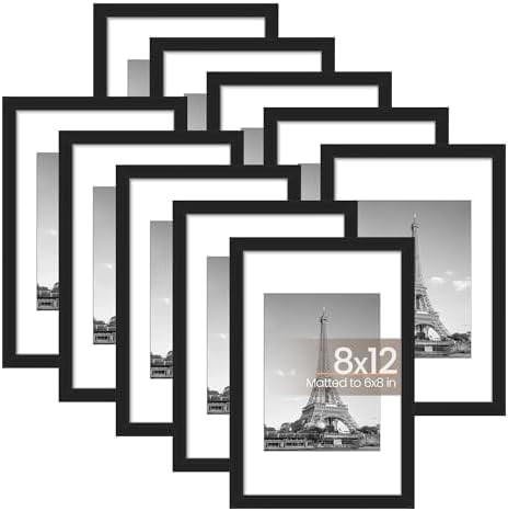 8x12 Picture Frame Set of 10, Display Pictures 6x8 with Mat or 8x12 ...