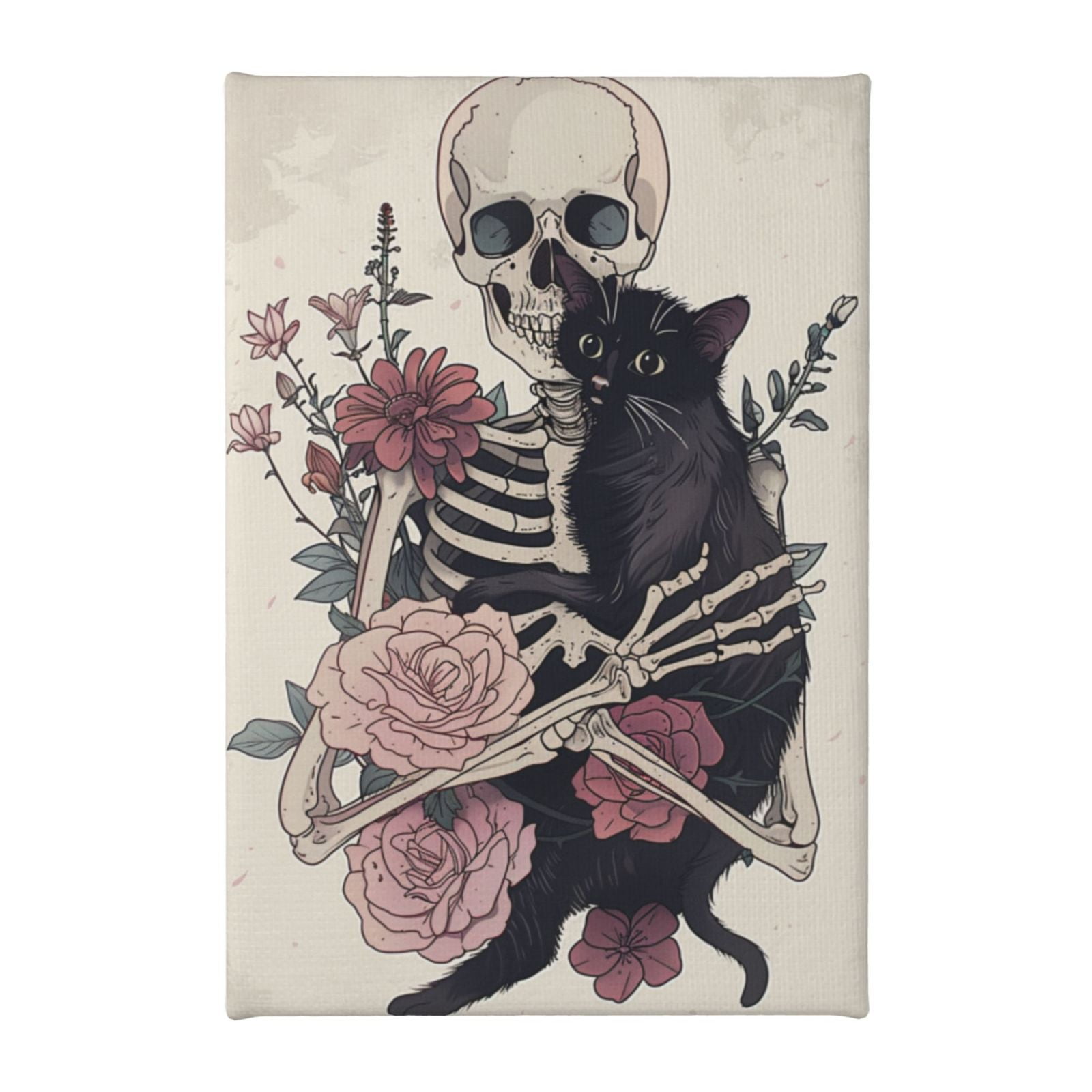 8x12 inch Canvas Painting Flowers Skeletons & Black Cat Garden Yard Decor,Living Room,Man Cave ...