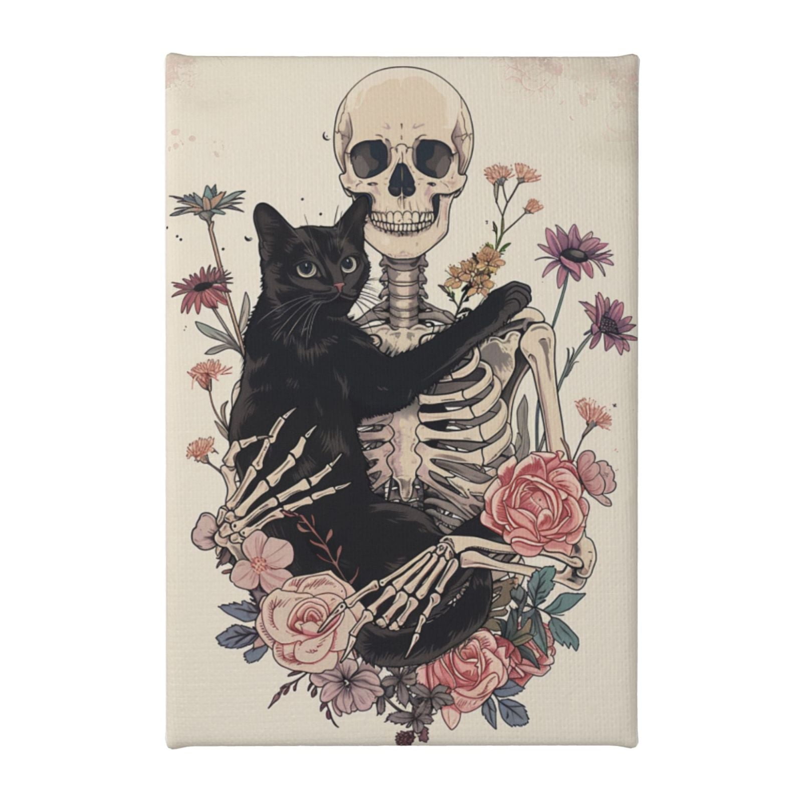 8x12 inch Flowers Skeletons,Black Cat Yard Garden Decor Canvas Pictures,Man Cave,Lounge,Bar ...