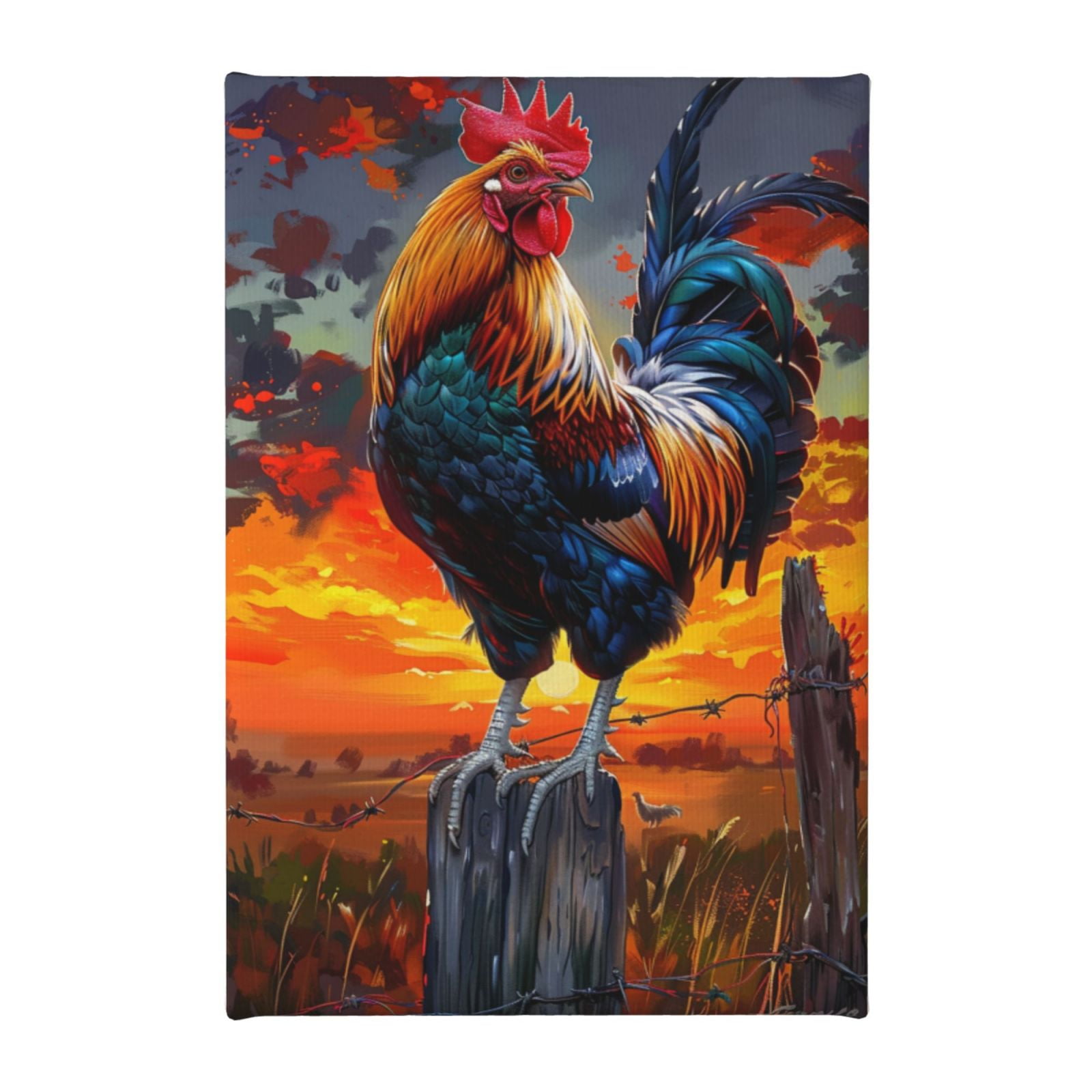8x12 inch Frameless Canvas Painting Beautiful Rooster On Fence Picture,Farm,Yard,Cafes,Man Cave ...