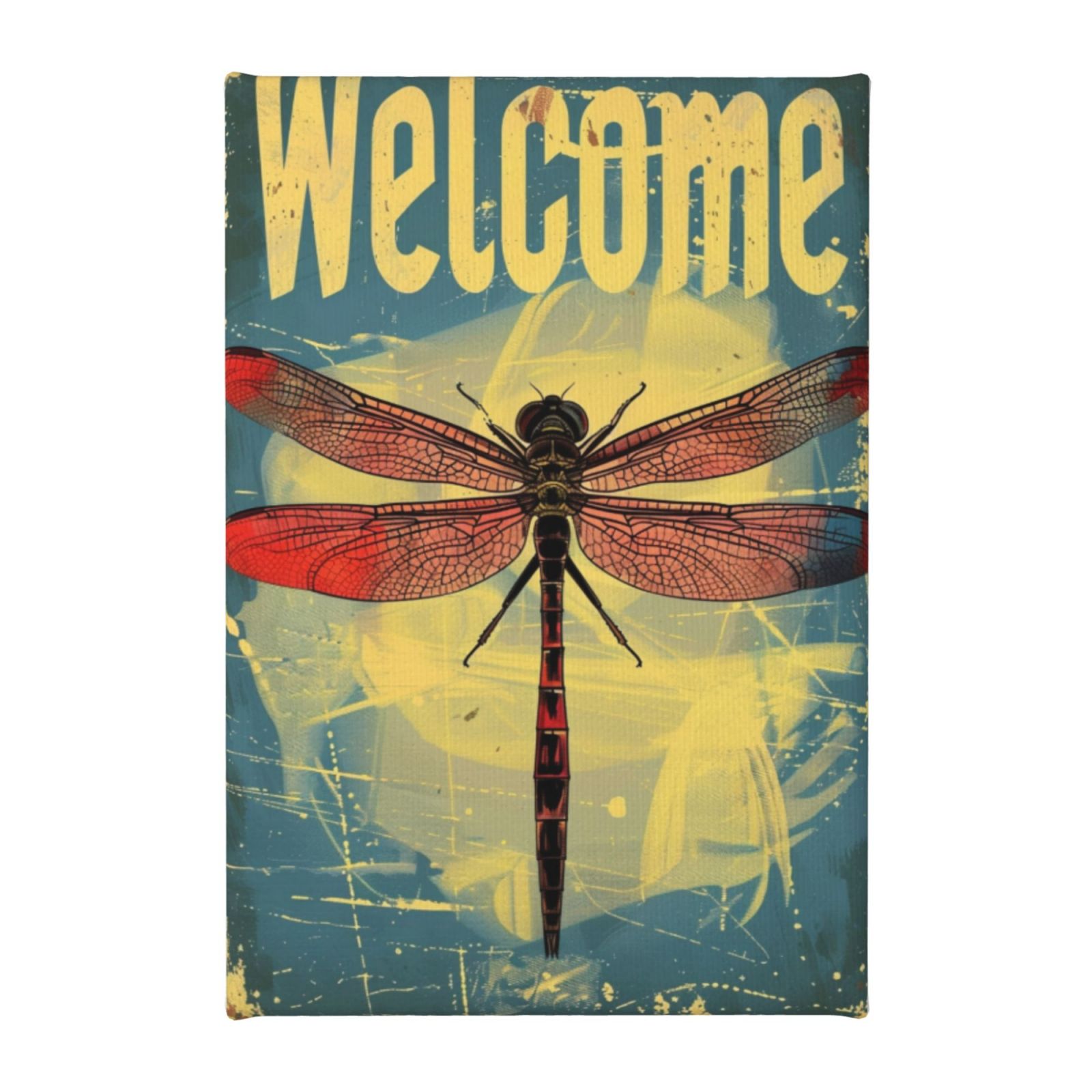 8x12 inch Frameless Canvas Painting Dragonfly 'Welcome' Slogan ...