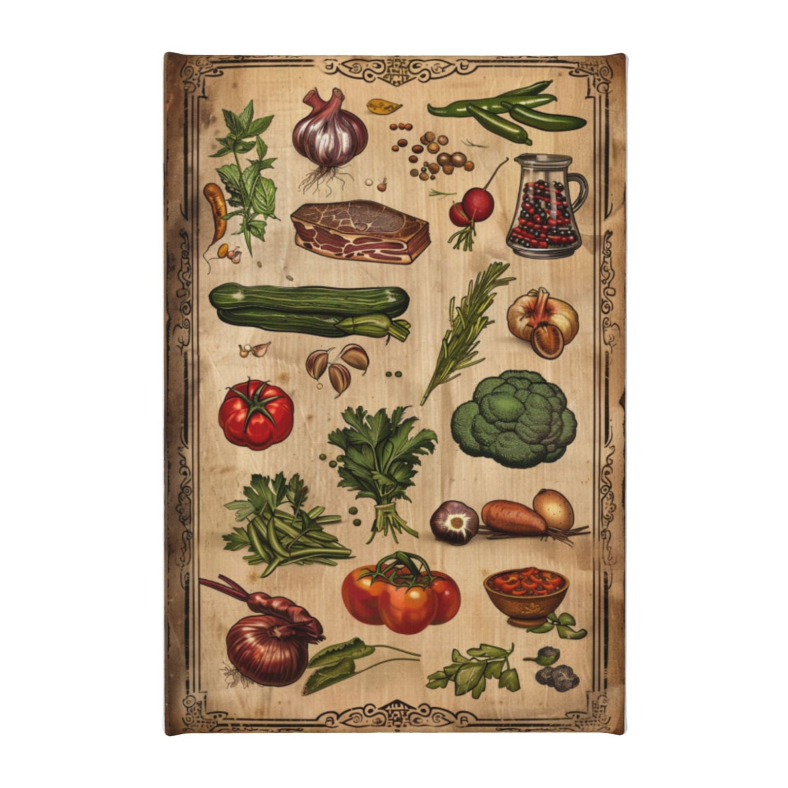 8x12 inch Kitchen Cooking Ingredients Illustrated Canvas Frameless ...