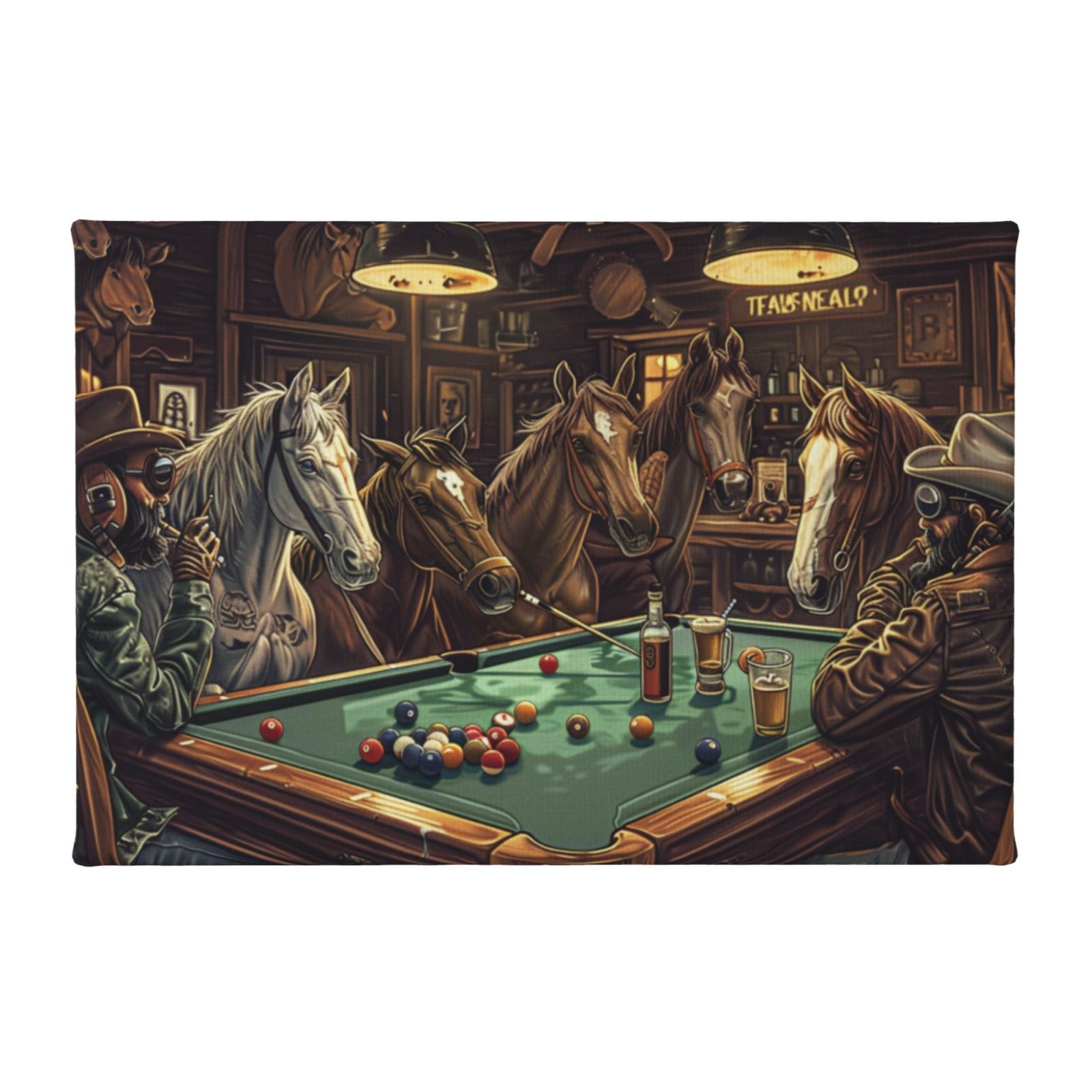 8x12 inch Playing Billiards With Cowboy Horses Canvas Hanging Picture ...