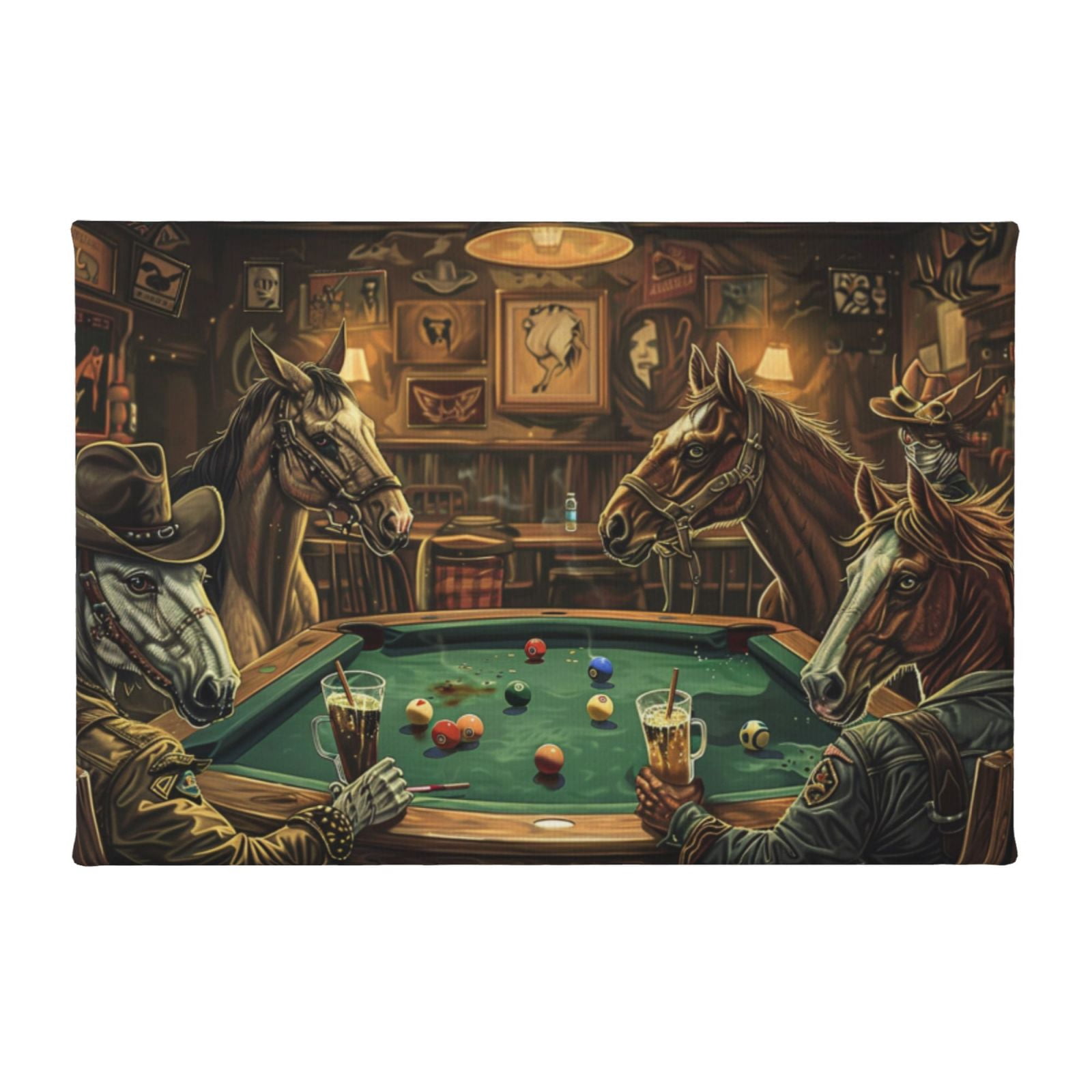 8x12 inch Playing Billiards With Cowboy Horses Frameless Canvas ...