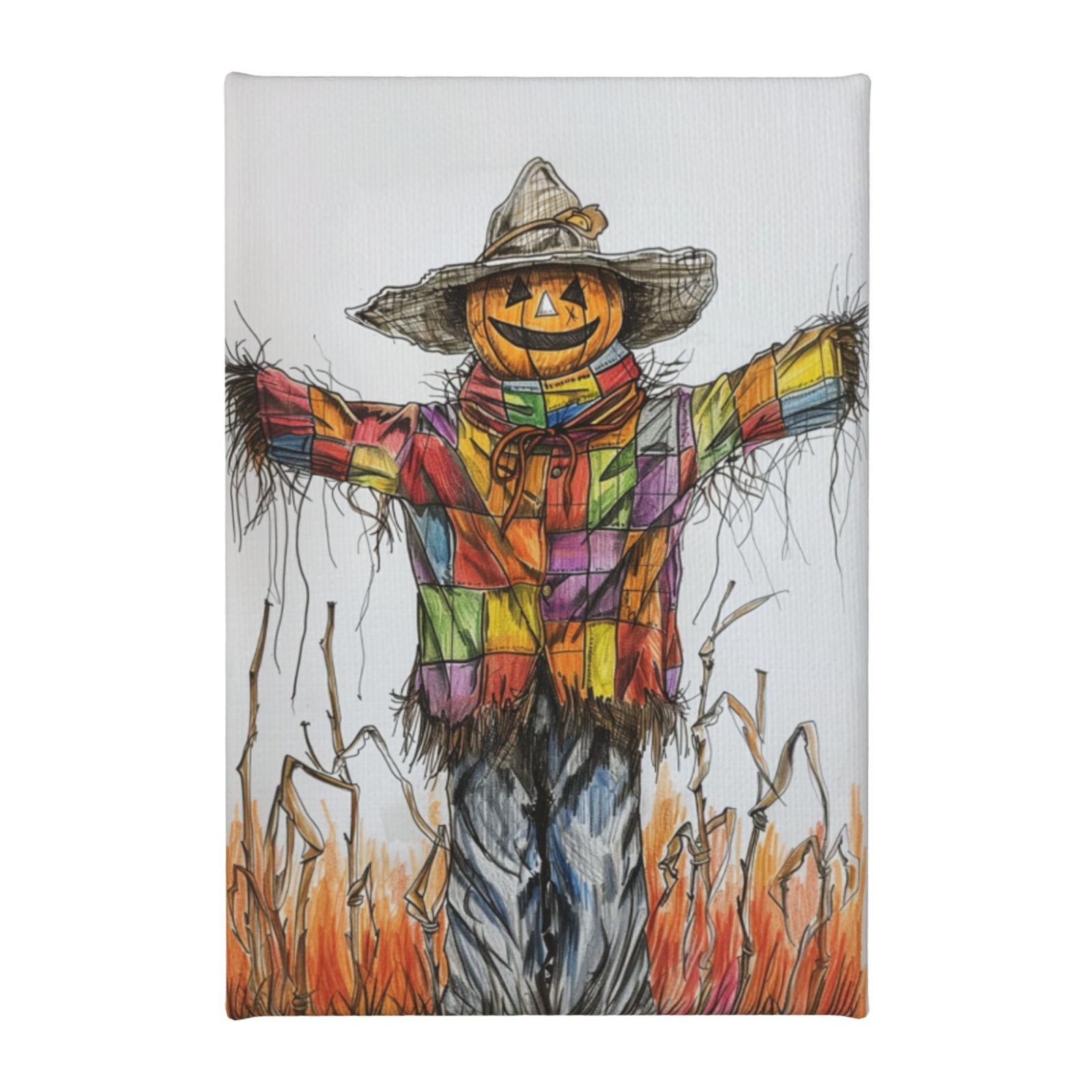 8x12 inch Pumpkin Scarecrow Canvas Hanging Picture,Pastoral Yard,Man ...
