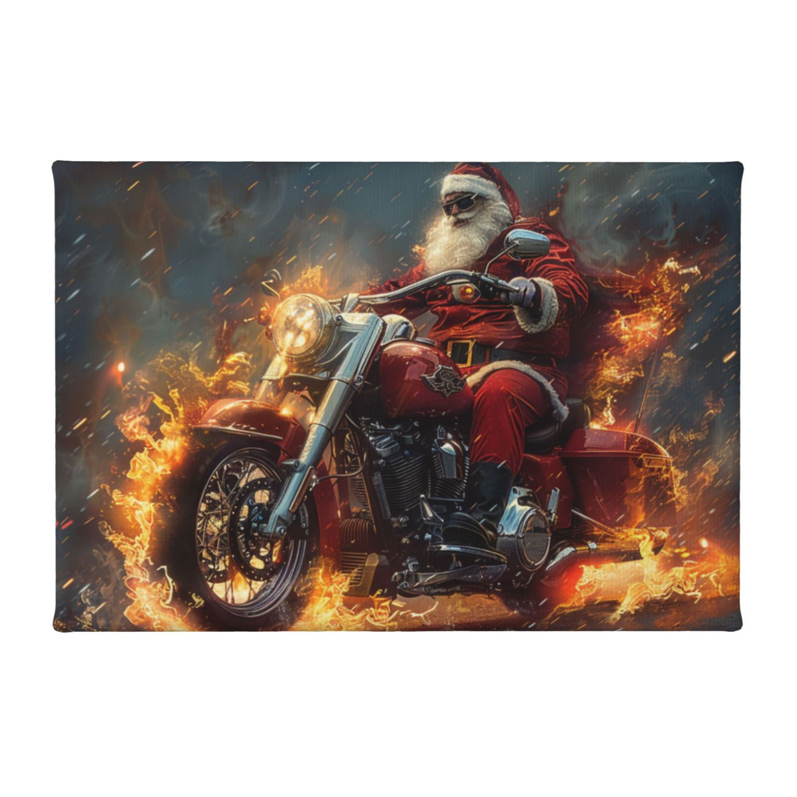 8x12 inch Santa Claus Rides A Flame Motorcycle Canvas Painting,Home Garage Decor Accessory,Funny ...