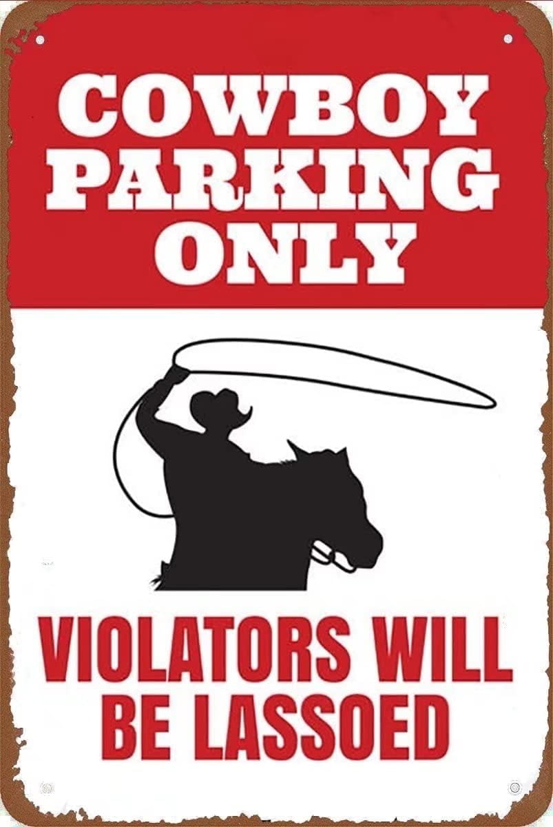8x12 inches Classic Tin Sign Cowboy Parking lot Offender Lasso Old west ...