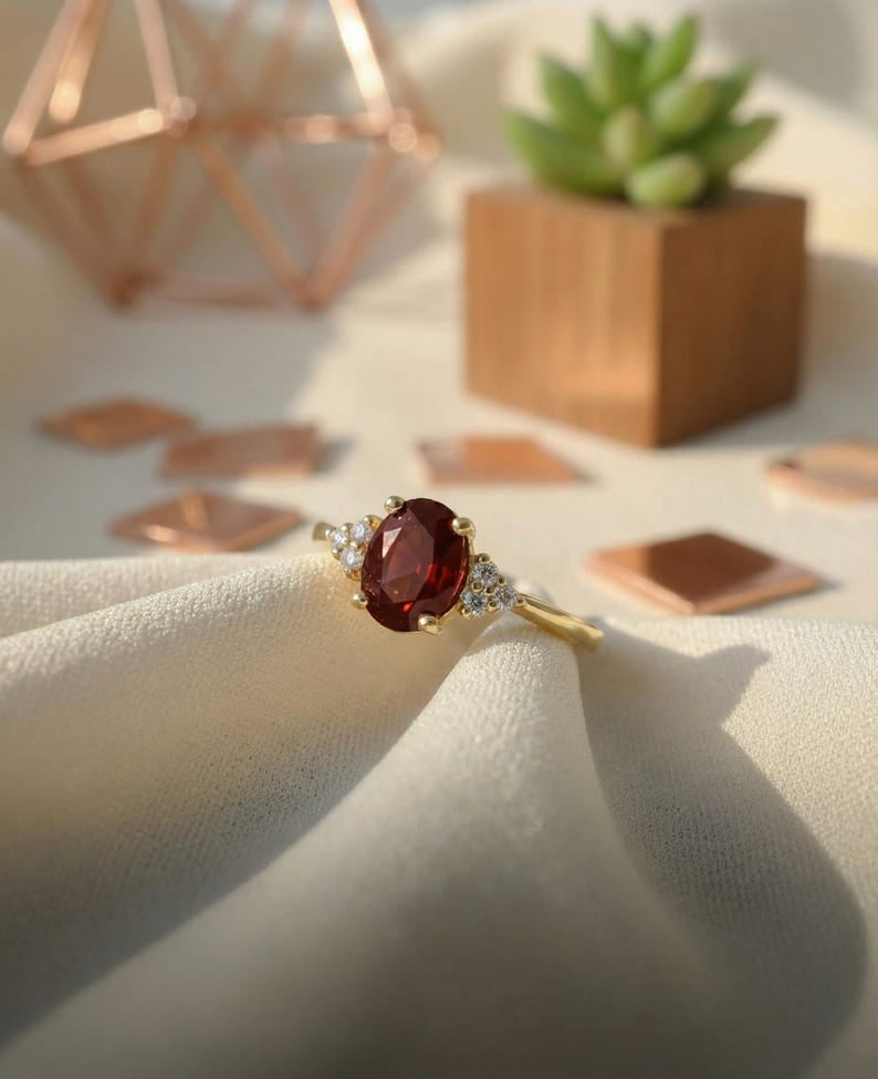 8x12 mm Oval Garnet Engagement Ring, Silver with Yellow Gold Twisted ...
