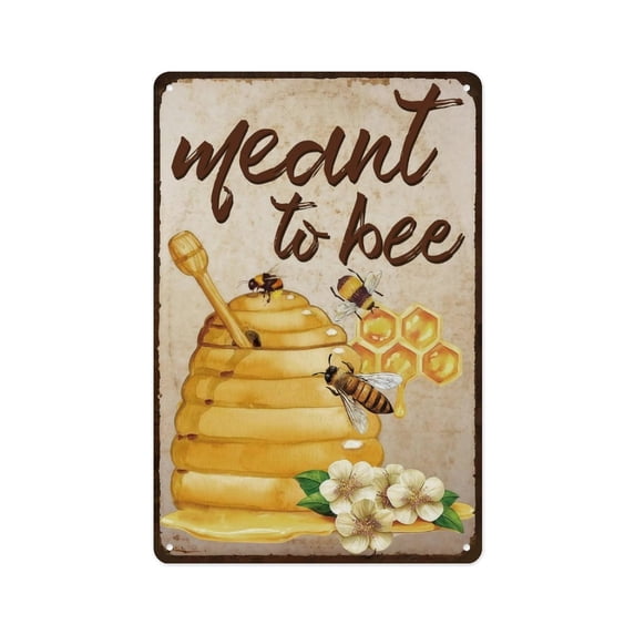 8x12in Meant To Bee Beehive Honey Vintage Metal Sign, Floral Honey Bee ...