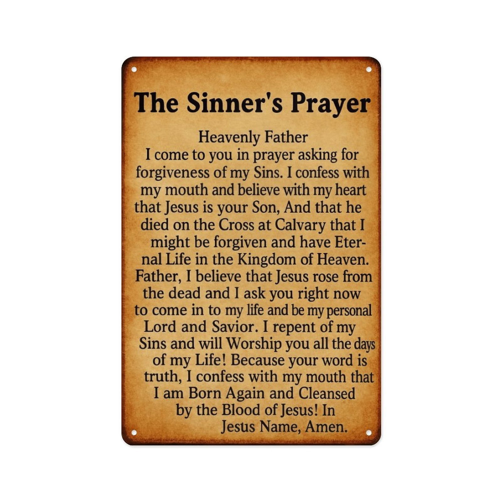8x12in The Sinner's Prayer Vintage Metal Sign, Christian Salvation ...