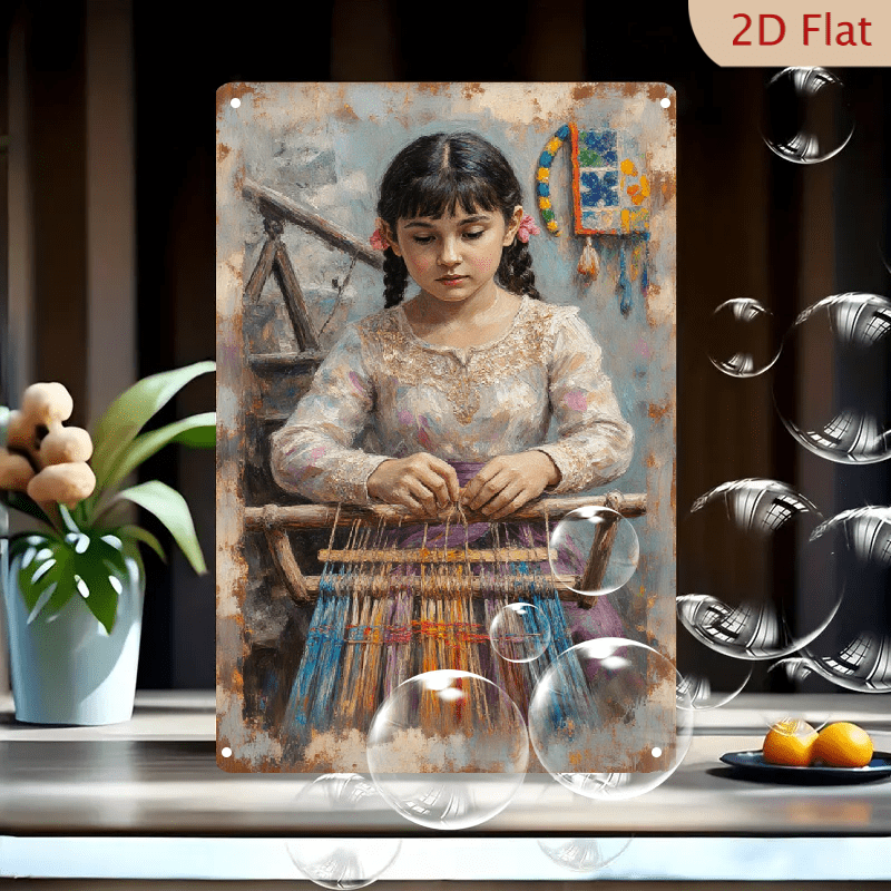 8x12inches Metal Wall Art, Vintage Painterly Portrait of Young Girl ...