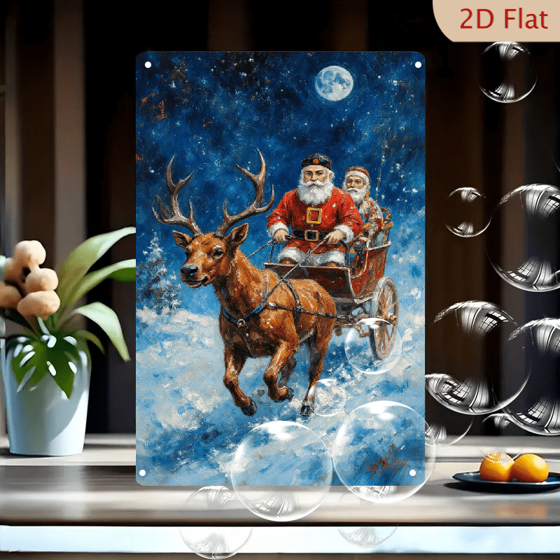 8x12inches Vintage Oil Painting Reindeer Sleigh Santa Claus Winter ...