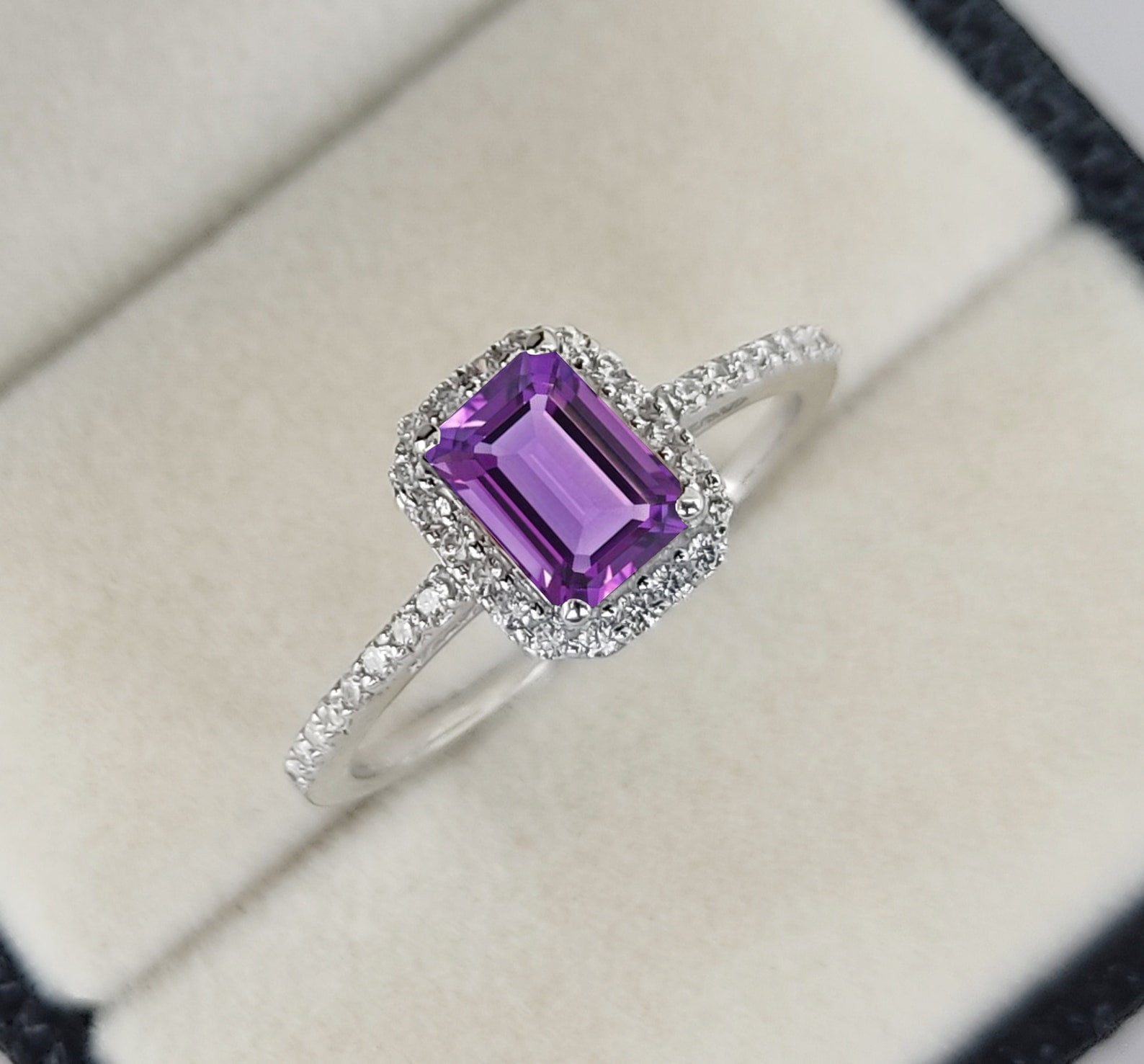 8x12mm Emerald Cut Purple Amethyst Halo Engagement Ring, Fine ...