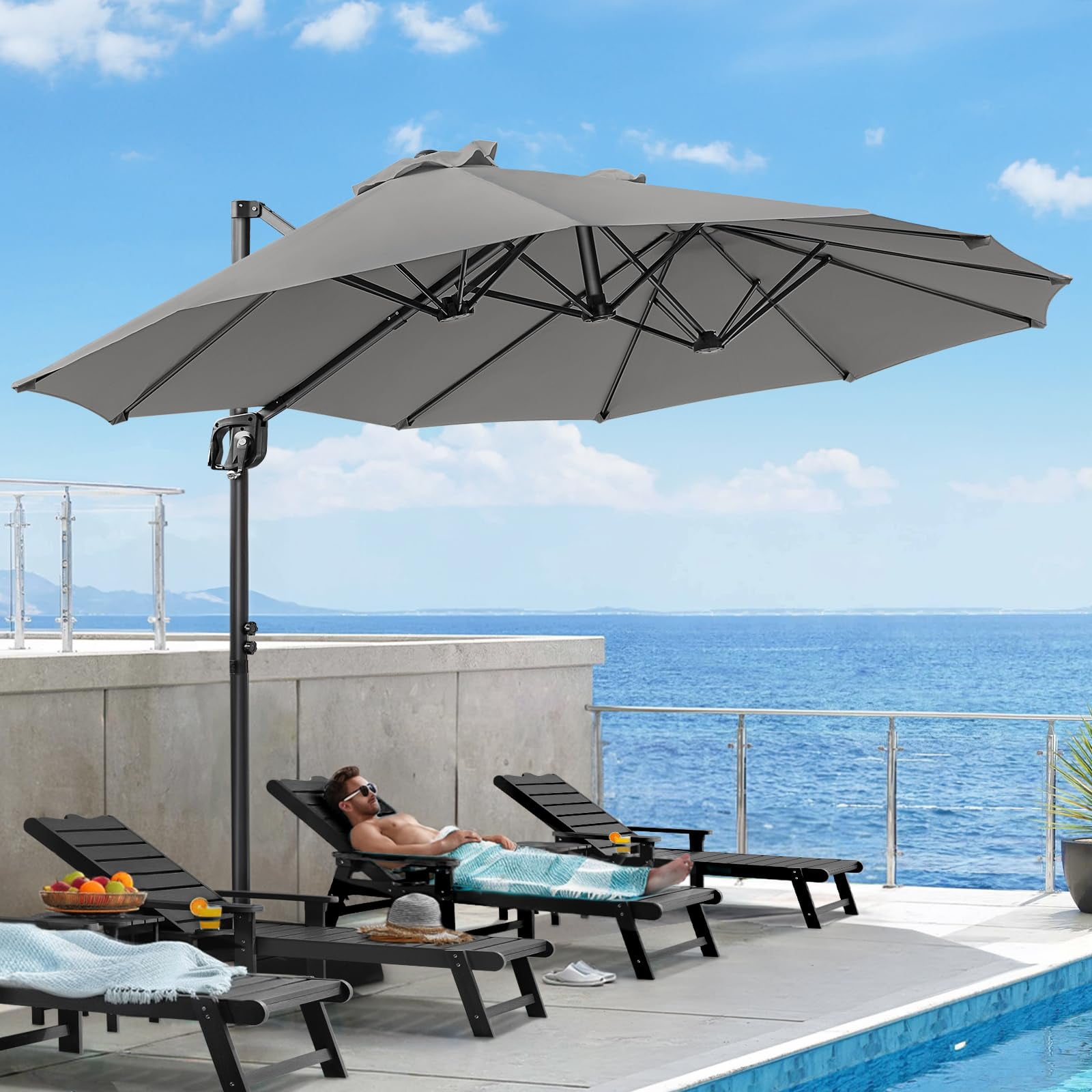 8x13 FT Cantilever Patio Umbrella with Free Height Adjustment – Double ...