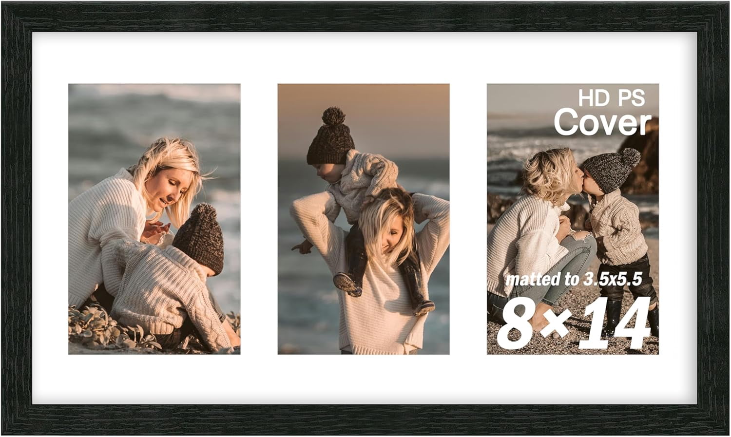 8x14 Collage Picture Frame, Displays 3 Photos in 4x6 Size, Wooden Multi ...