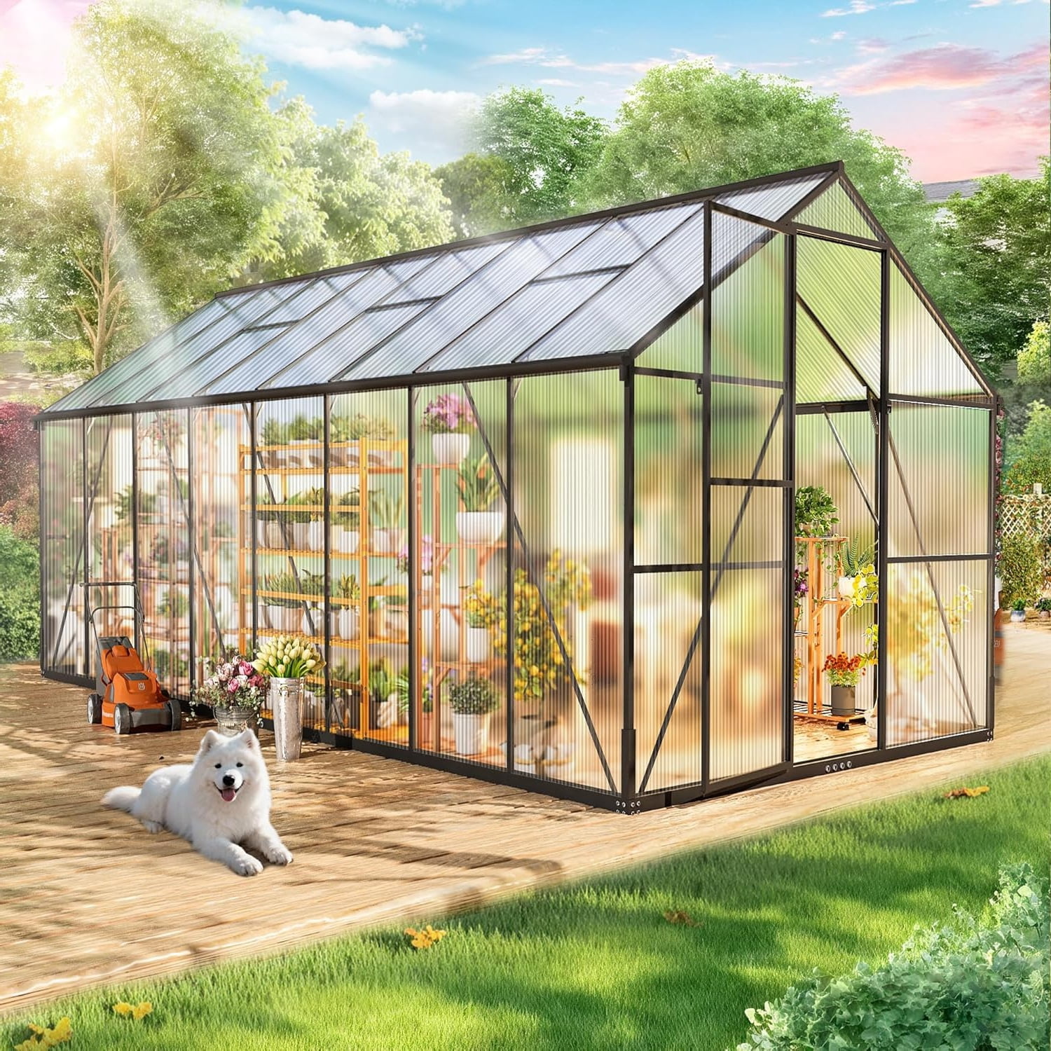 8x14 FT Greenhouse for Outdoors, NEORIVER Quick Assembly Polycarbonate ...